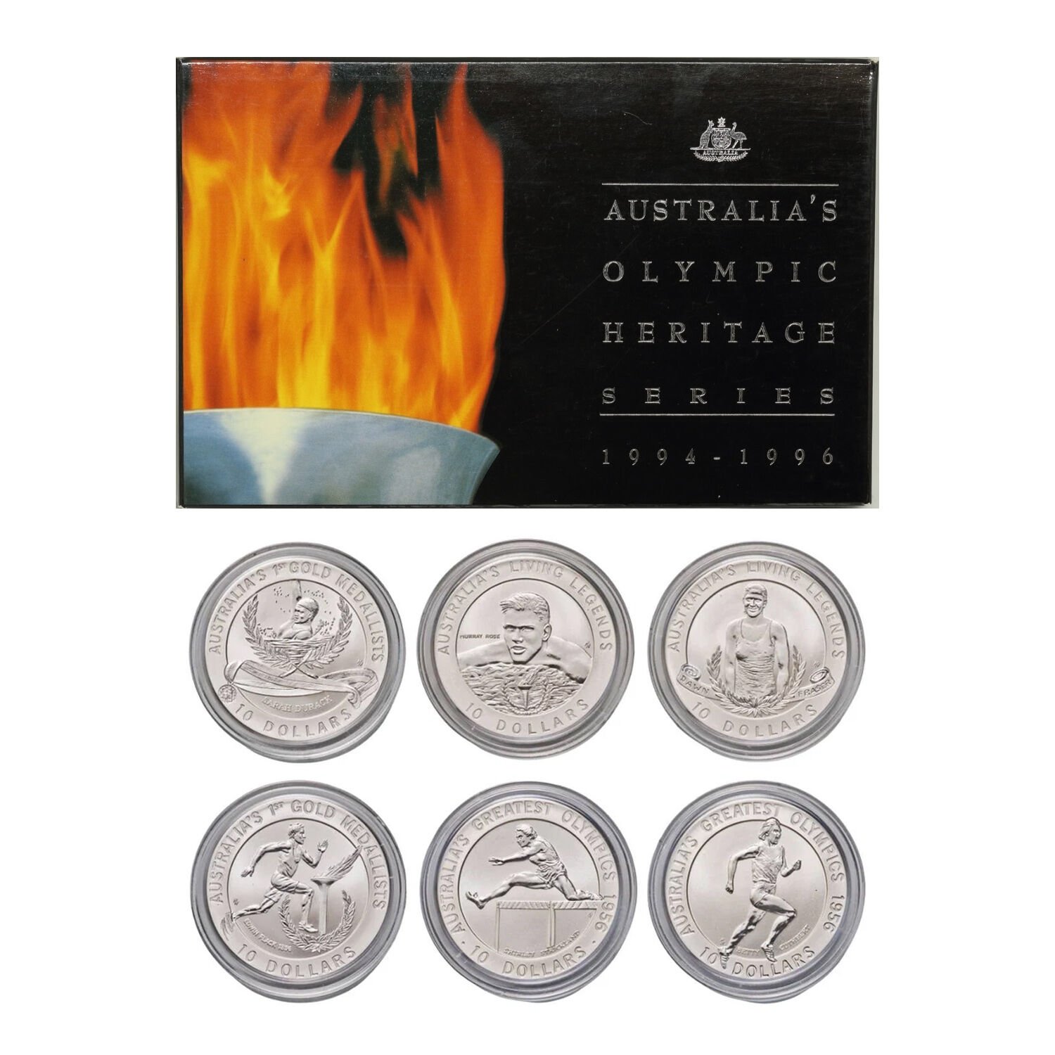 Australia 1994-1996 $10 Olympic Heritage 6-Coin Silver Uncirculated Set
