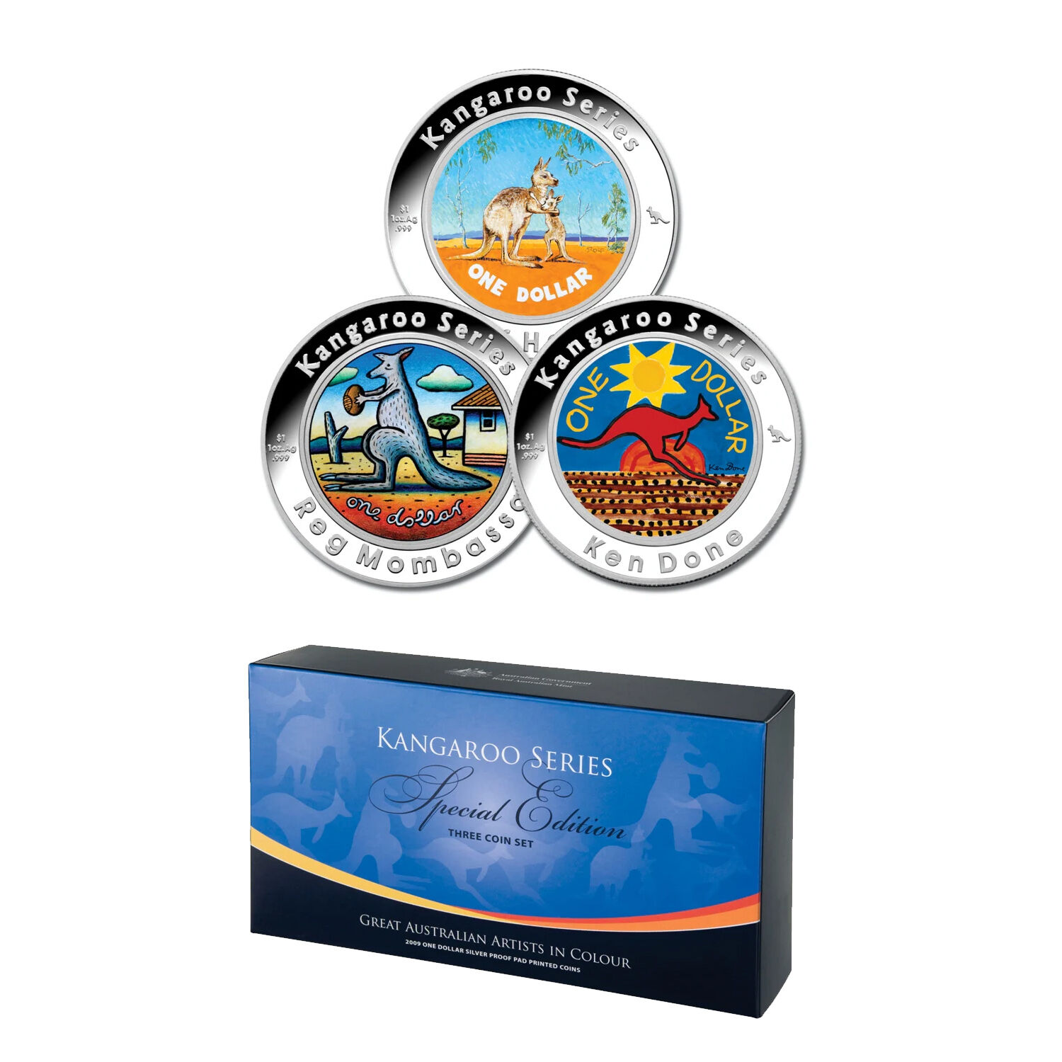 Australia 2009 $1 Kangaroo's Coloured Australian Artists 1oz Silver 3 ...
