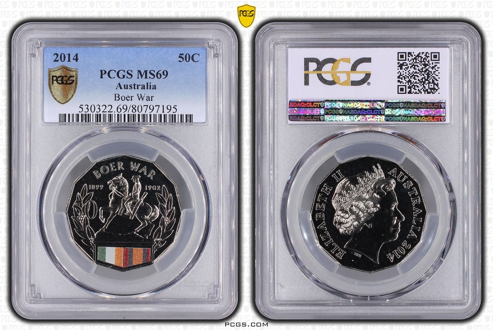 Australia 2014 Boer War 50c Coloured Coin UNC PCGS MS69 Top Pop